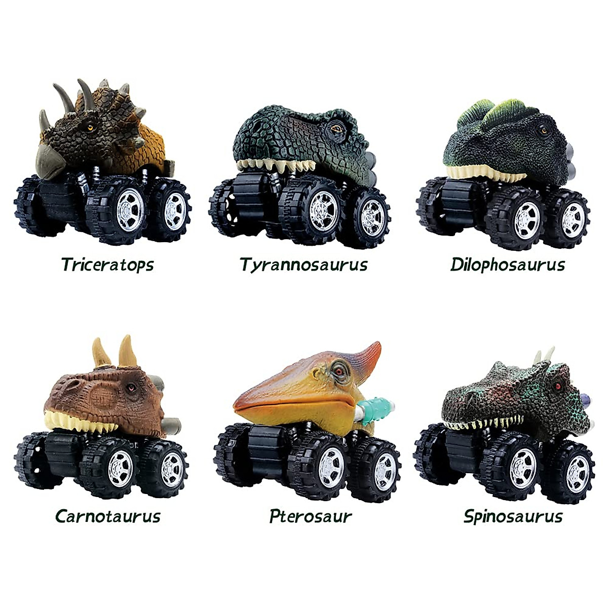 DINOBROS Dinosaur Toy Pull Back Cars 6 Pack Dinosaur Boy Toys Age 3,4,5,6,7 Dino T-Rex Games