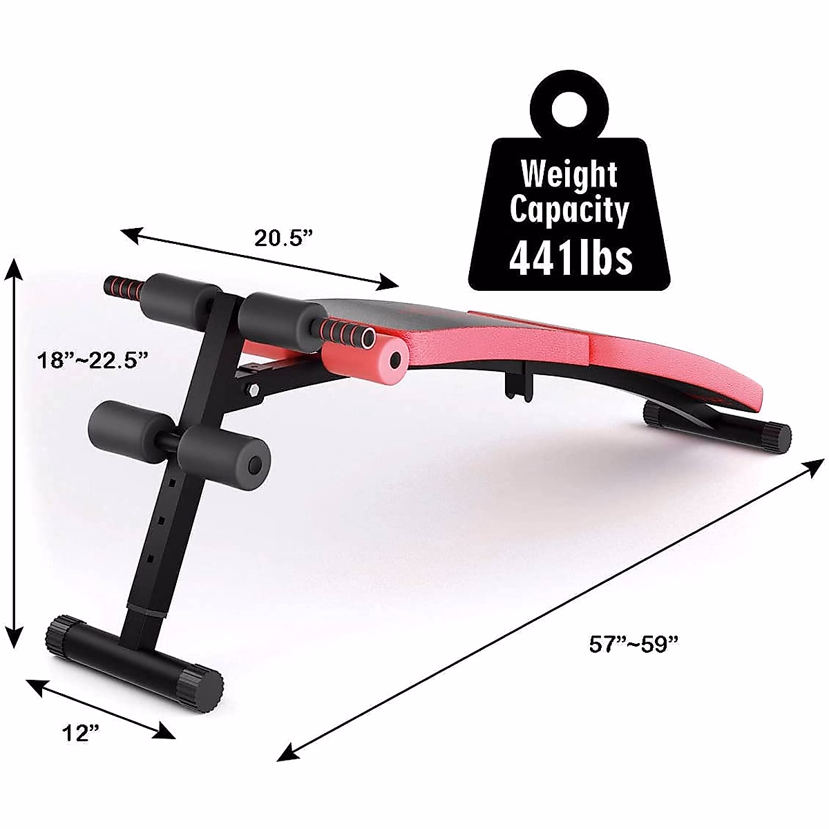 Zimbala Sit Up Bench, Adjustable Utility Slant Board with Reserve Crunch Handle, Abdominal Training Workout Slant Bench for Ab Bench Exercises, Foldable Bench Fitness Equipment for Home Gym (Red)