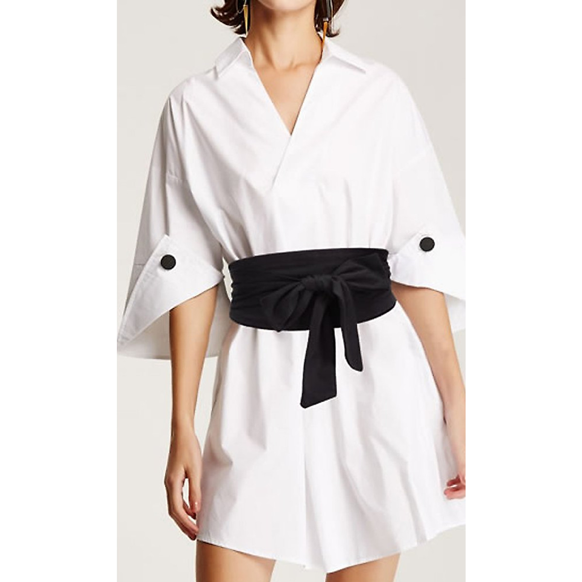 Aecibzo Women's Bowknot Self Tie Wrap Around Obi Waist Band Cinch Boho Waist Belt (Black)