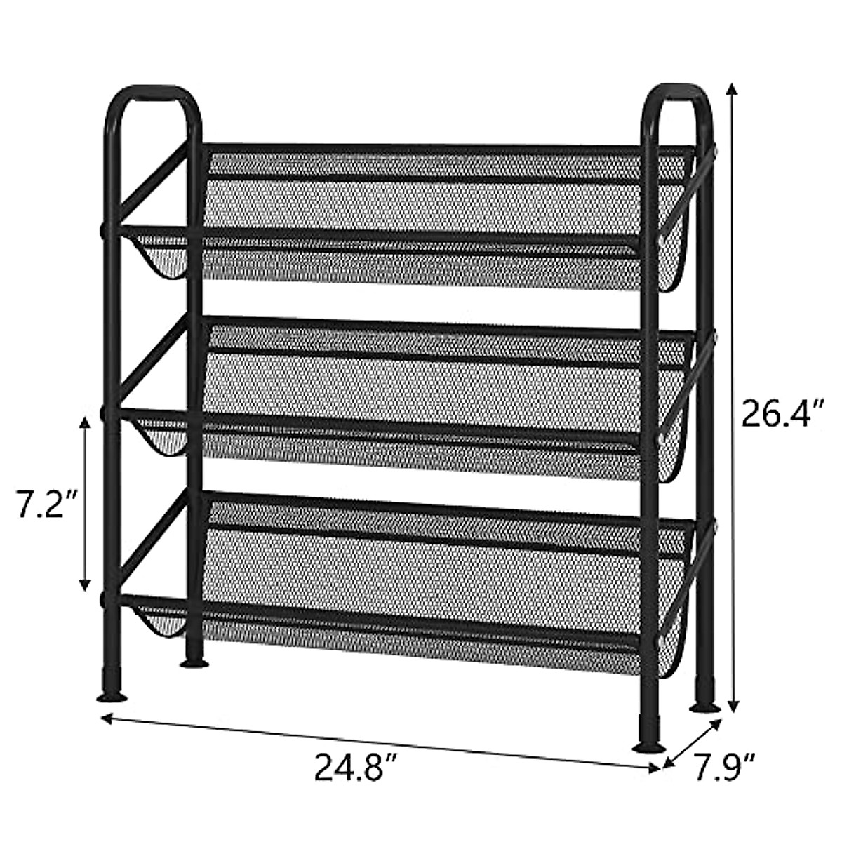 FKUO 3 Tier Shoe rack for closet Mesh fabric narrow Metal shoe racks, Small Shoe Storage Organizer Shelf for Entryway, Hallway, Dorm Room (Black, 3 Tier)