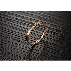Fashion Month Women 2mm Luxury Titanium Stainless Steel Cubic Zirconia CZ Inlay Rose Gold Ring Wedding Engagement Band Size 4