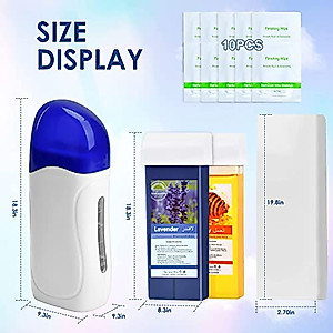 Xaninp Roll On Wax Kit, Wax Roller Kit for Sensitive Skin, Soft Wax Heater with 2 Cartridge Refill,10 Wipes and 100 pcs Wax Strips