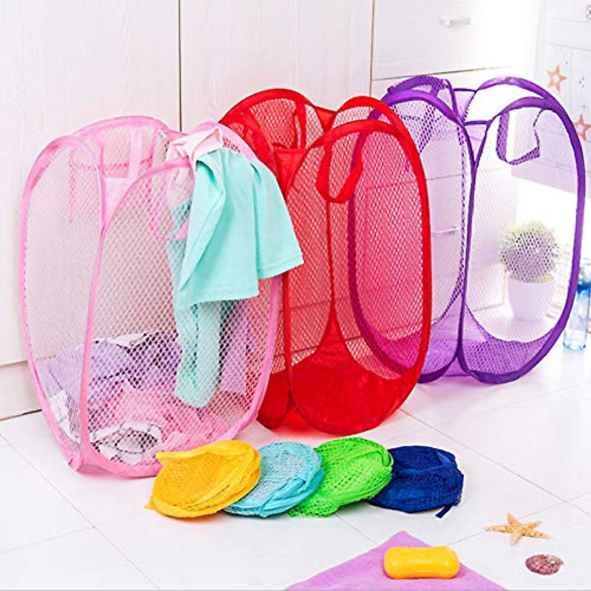 ifundom Laundry Hamper, Folding Mesh Laundry Basket with Durable Handles, Collapsible Clothes Hampers for Kids Room, College Dorm, Travel