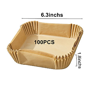 Air Fryer Disposable Paper Liner,100Pcs Air Fryer Liners Square,Parchment Paper Non-stick ,Cooking Baking Paper for Air Fryer Steamer Microwave Oven Baking Paper 6.3 in (Square)