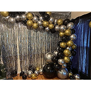 60pcs Gold Silver Black Balloons 12 Inches Latex Gold Silver Black for Birthday Party Baby Shower Graduation Decorations.