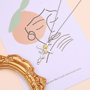 HOOHWE Sunflower Cross Necklace, 925 Sterling Silver You Are My Sunshine Cross Necklace Dainty Daisy Flower Pendant Necklace Sunflower Jewelry Necklaces Gifts for Women Sister Daughter Mom Wife