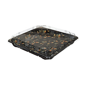 SEABOOM 12# Sushi Container Sushi Tray Sushi plate Samurai party tray 10.4 * 10.4-Inch Take Out tray With Clear Lid 200 sets 12#