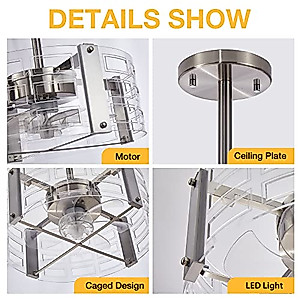 Ceiling Fans with Lights Remote Control, Modern Enclosed Ceiling Fan, Flush Mount Caged Low Profile Ceiling Fan Light Kit with Dimmable LED Light & 6 Speeds Reversible Blades Timing for Living Room