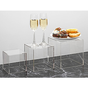 Red Co. Crystal Clear Acrylic Cube Display Nesting Riser Stands with Hollow Bottoms | Transparent - 3-Pack