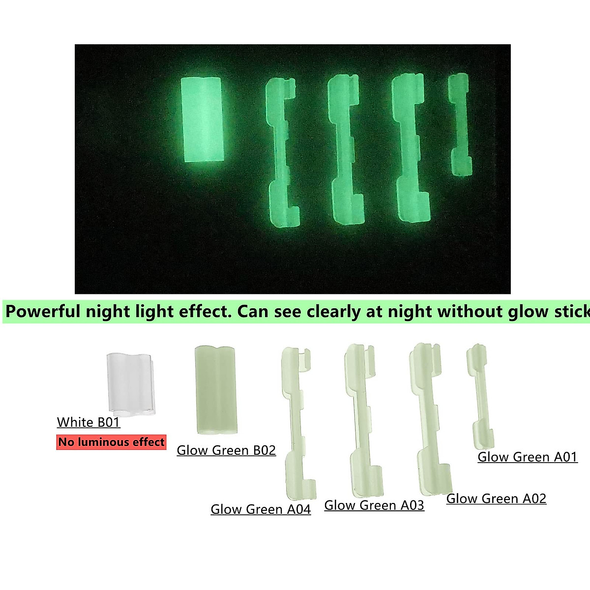 Fishing Glow Stick Clips Fishing Tube Connectors Rod Tip Glow Fluorescent Sticks Clip Holder for Rod Top Glow Stick Fixed (S (for Glow Stick 3mm), Glow Green A01 (for Rod Tip 1.2mm-2.6mm))