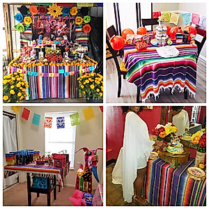 84 X 59 Inch Mexican Serape Blanket Bay Window Blanket, Mexican Tablecloth Serape Tatami Blanket Bed Blanket Table Cover Tapestry Blanket Picnic Mat for Mexican Party Wedding Decorations