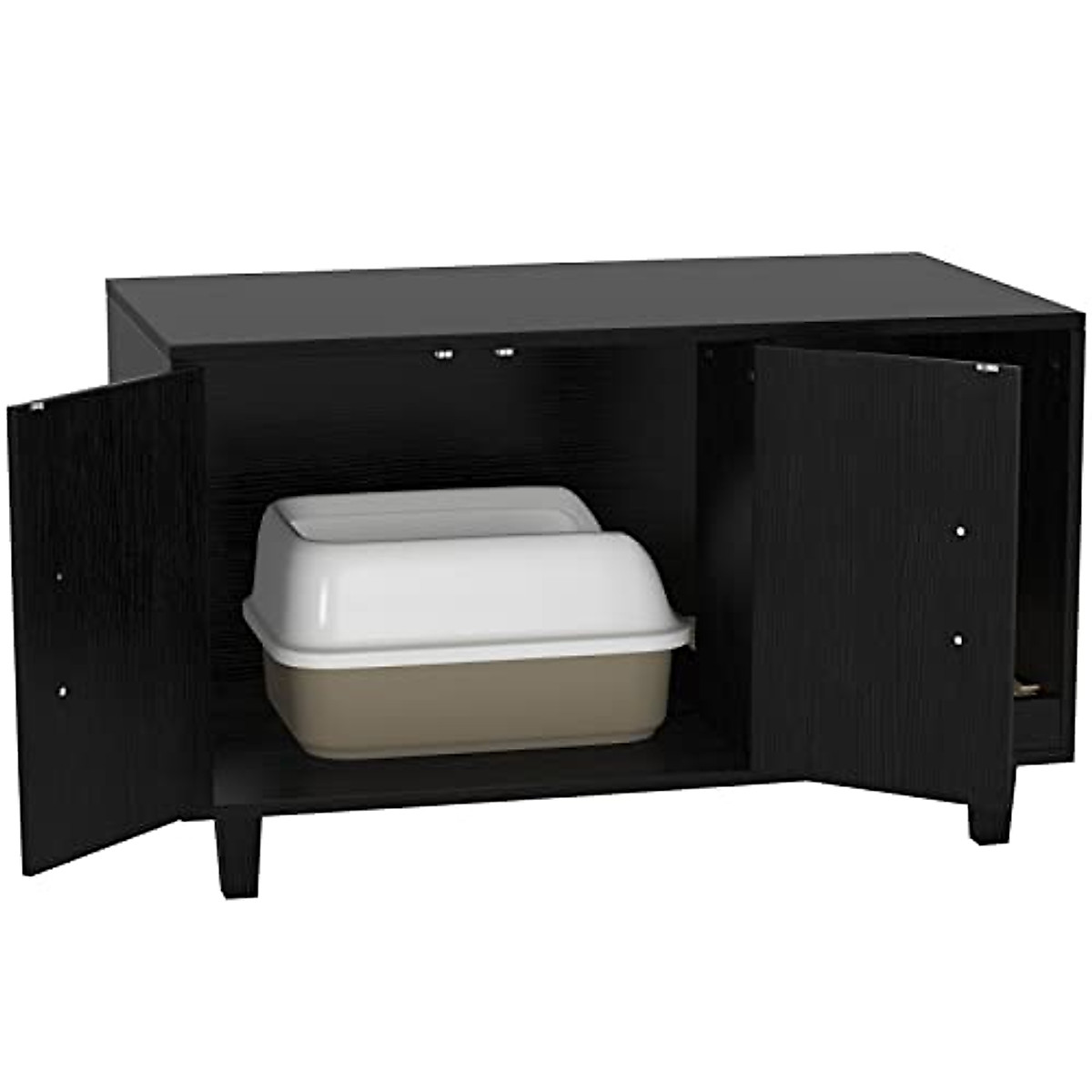 GDLF Modern Wood Pet Crate Cat Washroom Hidden Litter Box Enclosure Furniture House as Table Nightstand with Scratch Pad,Stackable (Black)