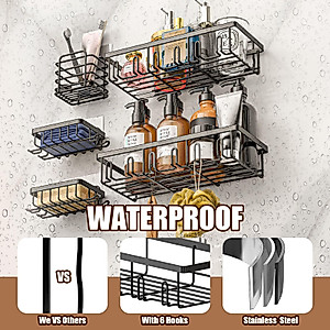 Crixny Shower Caddy, 5-Pack Shower Organizer No Drilling, Shower Shelves with Soap Holder and 18 Hooks, Rustproof Stainless Steel Shower Shelf for Inside Shower, Shower Rack for Shower Storage