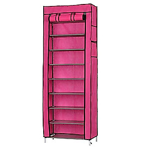 Gappys Shoe Rack Organizer Storage with Dustproof Cover - 10-Tier Free Standing Shoe Racks Cabinet for Closets,Shoe Stand,Shoe Shelf Storage (Pink), 22.83 x 11.4 x 63 inch