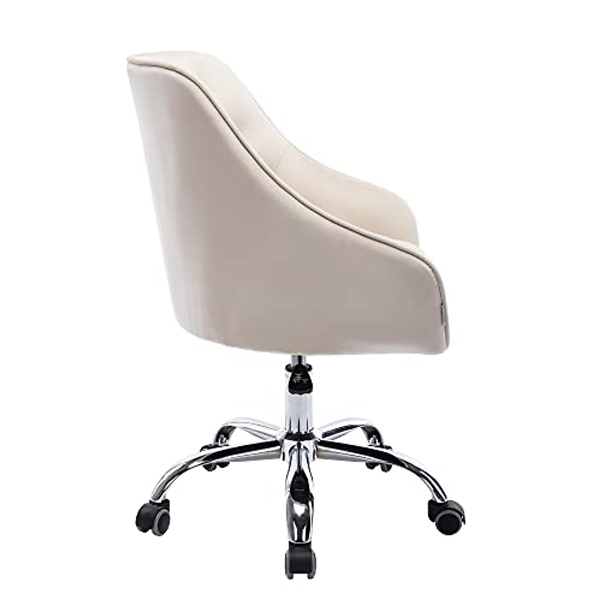 Goujxcy Home Velvet Office Desk Chair with Mid-Back, Modern Height Adjustable 360°Swivel Upholstered Computer Task Chair with Arms and Wheels for Living Room Bedroom (Beige)