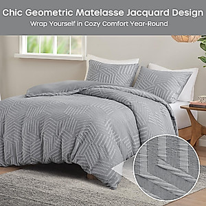 Urban Habitat King Duvet Cover Set Chic Geometric Matelasse Jacquard Duvet Cover King Size, Modern Lightweight All Season Bedding Cover Queen, Matching Shams, Bentley, King, Grey-Blue 3 Piece