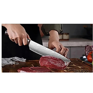 Damascus Kitchen Knives Set of 5 – Razor-Sharp Steel, Laser-Cut Damascus Pattern, Includes Chef Knife, Santoku, Nakari & Paring Knife for Precision Cutting in Home or Professional Kitchens