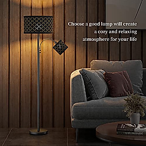 oachnat Modern Floor Lamp - Two Lampholders Light,Stable Base Quality lampshade and Independent Toggl Switch Lamp for Living Room and Bedroom,Bulb Included (Black)