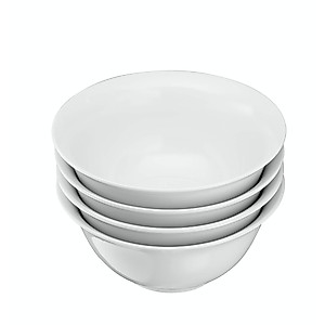 KooK 41 Oz Large Deep Bowls, Ceramic White Bowl for Noodle, Ramen, Pasta, Cereal, Fruit Porcelain kitchen, Microwave and Dishwasher Safe, 7.5 Inches, Set of 4,