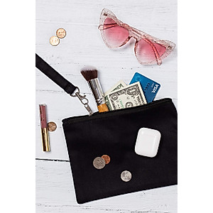 BUMBLE CRAFTS Large Canvas Wristlet with Zipper, Multipurpose Cosmetic Bag, Travel Toiletries Bag, Pencil Case, Party Favors, Canvas Wristlet, 9" x 6", 100% Cotton Canvas - Pack of 12 (Black)
