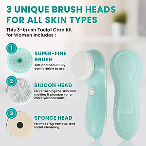 Rechargeable Facial Cleansing Brush | Exfoliating Spin Face Brush Cleanser Applicator Washing Scrubber Kit Set Cleaning Silicone Wash Mask Scrub Electric Spinning Cleaner Exfoliator Dry With 3 Brushes