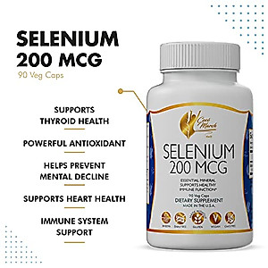 Coco March Selenium - Supports Thyroid Function & Conversion of T4 -T3-200 mcg- 3 Month Supply Gluten Free, Soy Free, Dairy Free, GMO Free, Vegan - 90 Capsules