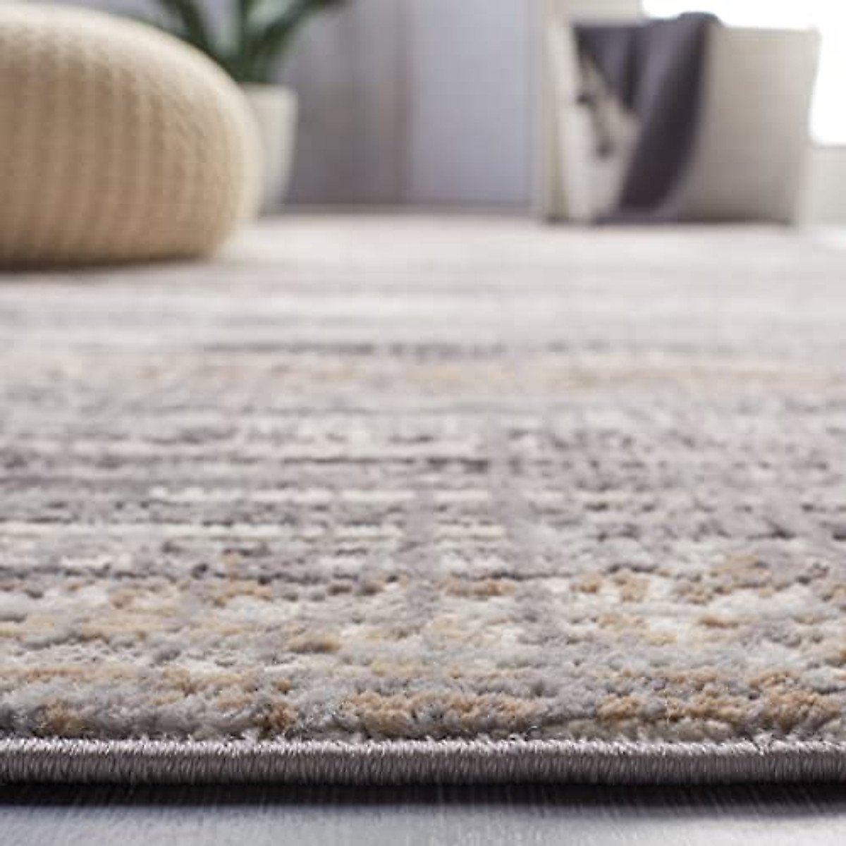 SAFAVIEH Shivan Collection 8' x 10' Light Grey/Dark Grey SHV191F Modern Abstract Distressed Non-Shedding Living Room Dining Bedroom Area Rug