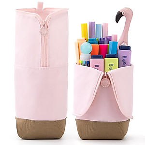 CICIMELON Foldable Standing Pencil Pen Case with Compartments Large Capacity Pencil Pouch Bag School Aesthetic Supplies for Girls Boys Adults Pink