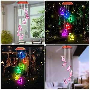 Cat Solar Wind Chimes Light,Solar Cat Wind Chimes for Outside,Cat Solar Light Gifts Women Birthday/Thanksgiving/Christmas,Solar Cat Chimes Garden Decor