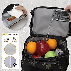 ATRIPACK 2 Compartment Lunch Bag for Men Adult, Tactical Lunch Box Leakproof Insulated Large Cooler Bag for Work with Adjustable Shoulder Strap Flag Double Layer Lunch Pail（Camo-Black）