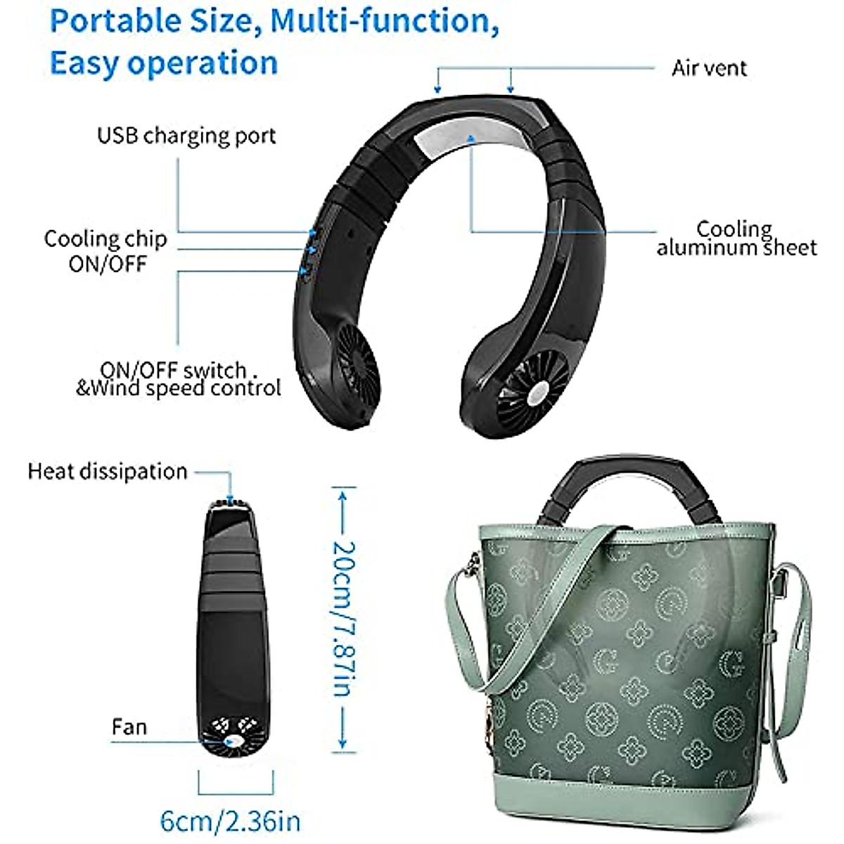 Eonthry Neck Air Conditioner Portable Neck Fan Wearable Air conditioner Fan Rechargeable 3600mah Mini Personal Fan Neck Ac Air Conditioner Bladeless Fan Cooling Neck Wraps Blow Cold Air for Travel