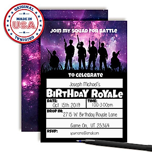 Galaxy Fort Battle Video Gaming Birthday Party Invitations, 20 5x7 Fill In Cards with Twenty White Envelopes by AmandaCreation Video Gaming Party Supplies