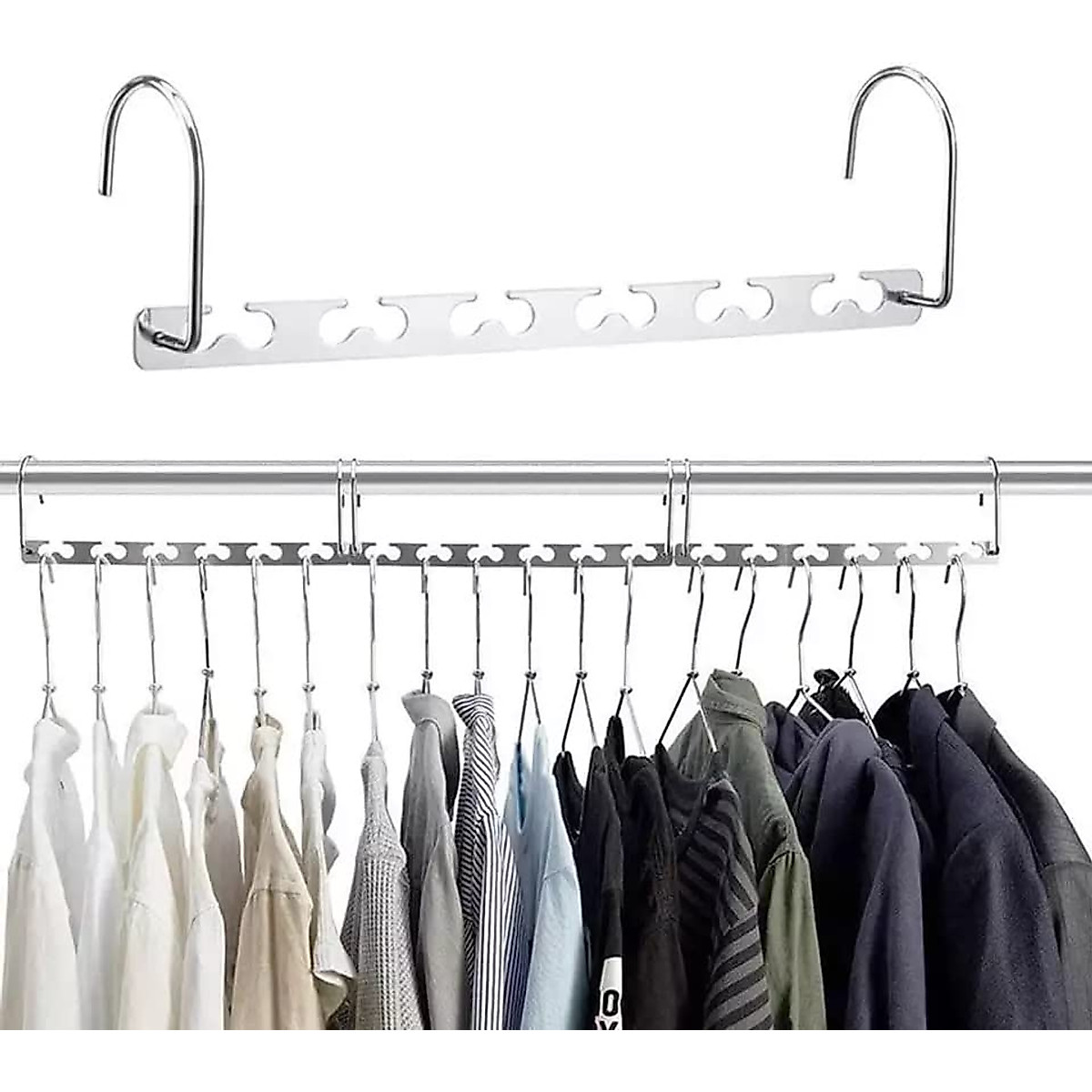 RWeLit Pack of 6 Magic Clothes Hangers Space Saving Hangers for Heavy Clothes Smart Closet Saver – Stainless Steel - Cascading Hangers Wardrobe Organizer Clothing Hanger Organizer Closet Space Saver