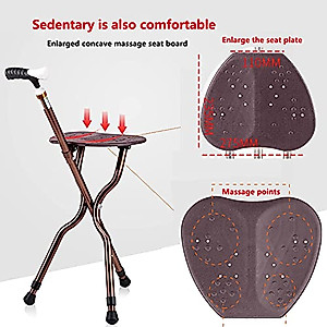 Walking Crutches Tripod Crutch Chair for Seniors Five Gears Height Adjustable Crutch Stool with Seat Large Double Arc Reinforcement Support Folding Cane for Men Women Lightweight Walking Aid
