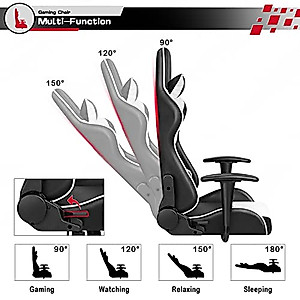 Shahoo Gaming Chair Racing Executive Ergonomic High Back Office Computer Height Adjustable Leather Swivel Seat with Headrest, Lumbar Support and Reclining Function, White