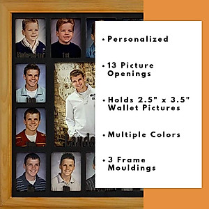 Northland School-Years Picture Frame Personalized - Holds Twelve 2.5" x 3.5" School Photos and 5" x 7" Graduation Picture, Oak Frame, Black Insert, Customizable with any name