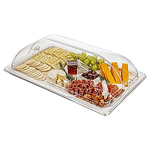 Restaurantware Cater Tek 21 Inch Polycarbonate Plate Cover 1 Shatterproof Dish Cover - Dishwashable For 21 Inch Plates Clear Plastic Tray Cover Flap Handle Design Endures Up To 210F