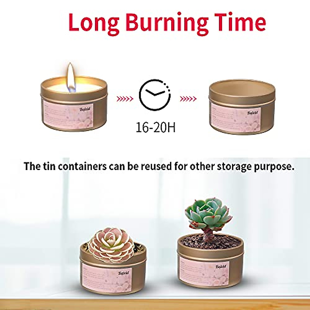 Baleid Flower Scented Candles Gift Set of 6 Pack Bulk, Natural Soy Wax 2.9 OZ Jar Portable Travel Small Tin for Men Women 7% Pure Grade Fragrance Essential Oils Stress Relief Aromatherapy Home Yoga