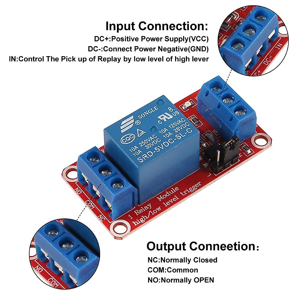 Aoicrie 5Pcs DC 5V 1 Channel Relay Module Board Shield with Optocoupler Isolation Support High or Low Level Compatible Development Board Trigger