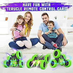 Terucle Remote Control Car, RC Cars Stunt RC Car Toys Double-Sided 360° Rotating Headlights Upgraded 4WD Rc Drift Truck Kid Toys for Boys 8–12 Year Old Remote Control Toys (Green)