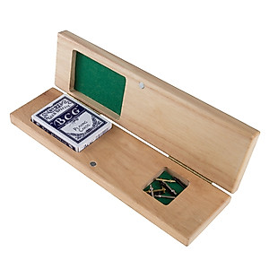 Hey! Play! Wood Cribbage Board Game Set- Complete Set With Playing Cards, Pegs, Wood Board and Storage Area for Adults and Kids, Boys and Girls by Hey! Play!