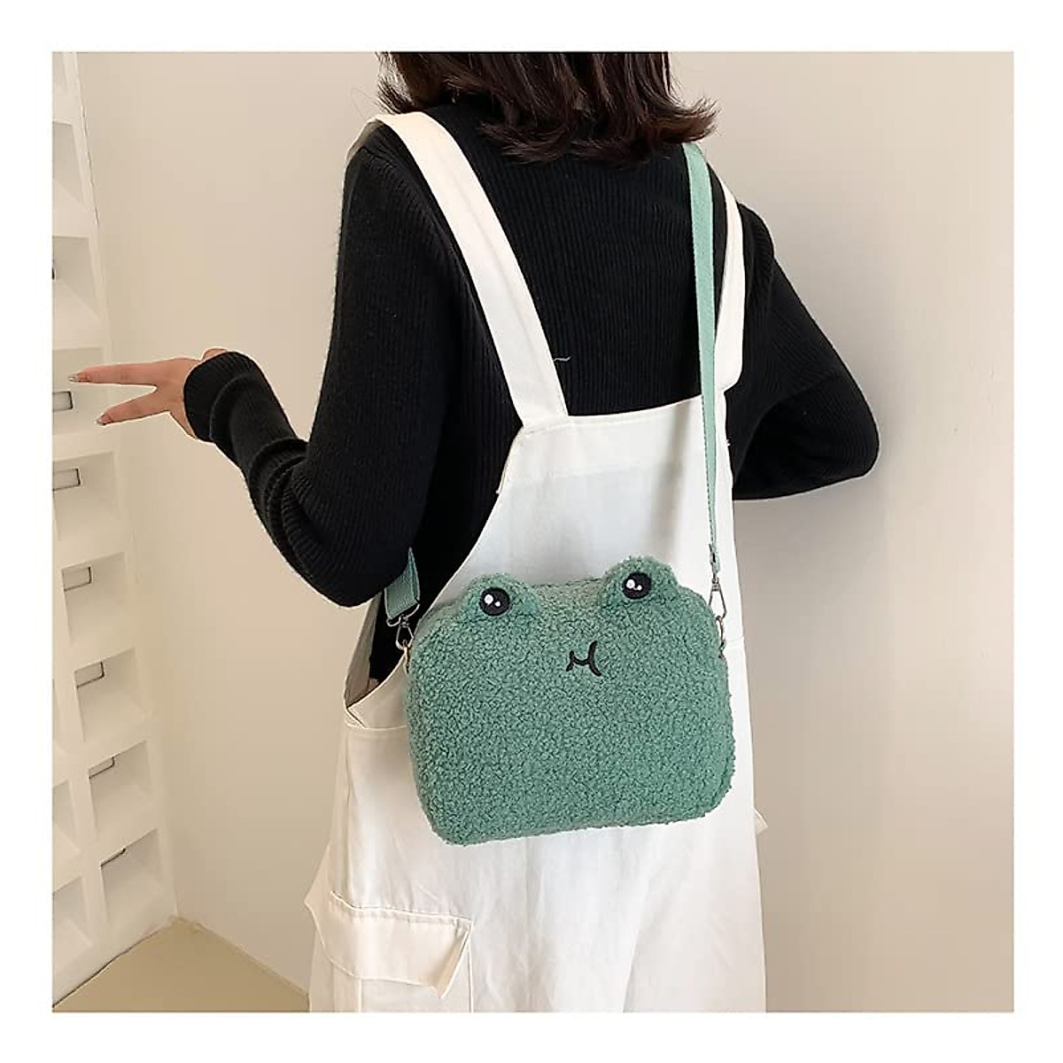 MOSSTYUS Cute Animal Plush Purse for Women kawaii Frog Purse for Girls Shoulder Handbag Crossbody Purse Messenger Bag,Green