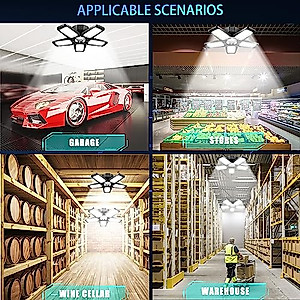 Garage Light - 2 Pack 160W 16500LM Bright LED Garage Light with 5+1 Transformable Panels, 6500k LED Garage Ceiling Lights Screw-In E26 E27 Bulb Socket Compatible Workshop Basement Storage Store