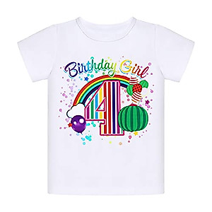 4th Birthday Outfit Girl Toddler Kids Short Sleeve T-shirt+Shiny Gold Rainbow Sequin Shorts+Headband 3PCS Summer Clothes Melon Themed Gifts Watermelon Party Supplies Cake Smash Photoshoot Pink-4 4T
