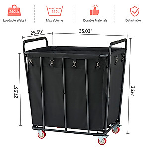 Hoctieon Large Rolling Laundry Hamper with Wheels, Laundry Sorter Cart for Clothes Storage, Durable Laundry Basket with Lockable Wheels, Heavy Duty Clothes Hamper for Laundry & Bedroom, Black