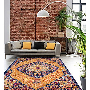 Machine Washable Modern Design Jute Back 5x7 Abstract Indoor Area Rug for Bedroom, Living Room, Dining Room, Office, 5'3" x 6'11", Orange