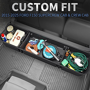 oEdRo Under Seat Storage Fit for 2015-2025 Ford F-150 F150 SuperCrew/Crew Cab, 2017-2024 F-250/F-350/F-450/F-550 Super Duty, Upgraded Rear 2-in-1 Truck Organizer Underseat Storage Box