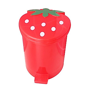 Youngy Mini Strawberry Trash Can with Lid Office Desktop Fruit Peel for Shell Container for Home Office Coffee Powder Rubbish B Mini Trash can for Bathroom