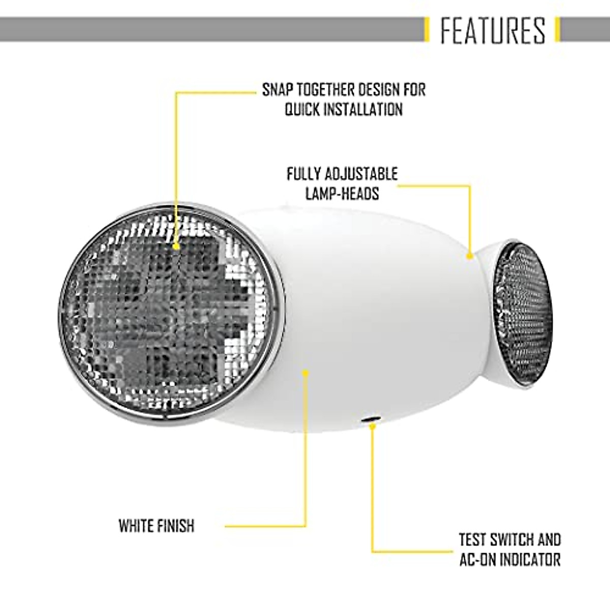 Hubbell Lighting CU2 Commercial Emergency Light with Battery Backup, LED Emergency Lighting Fixture with Twin Adjustable Heads, 90-Minute Runtime, UL924 Listed for Damp Locations, 120-277V, White