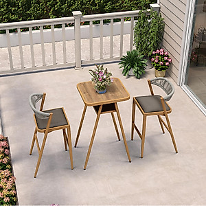 PURPLE LEAF Outdoor Bar Height Table and Chairs Set 3 Piece Patio Pub Bar Set with HPL High Top Table Bar Stools for Balcony Poolside Brown